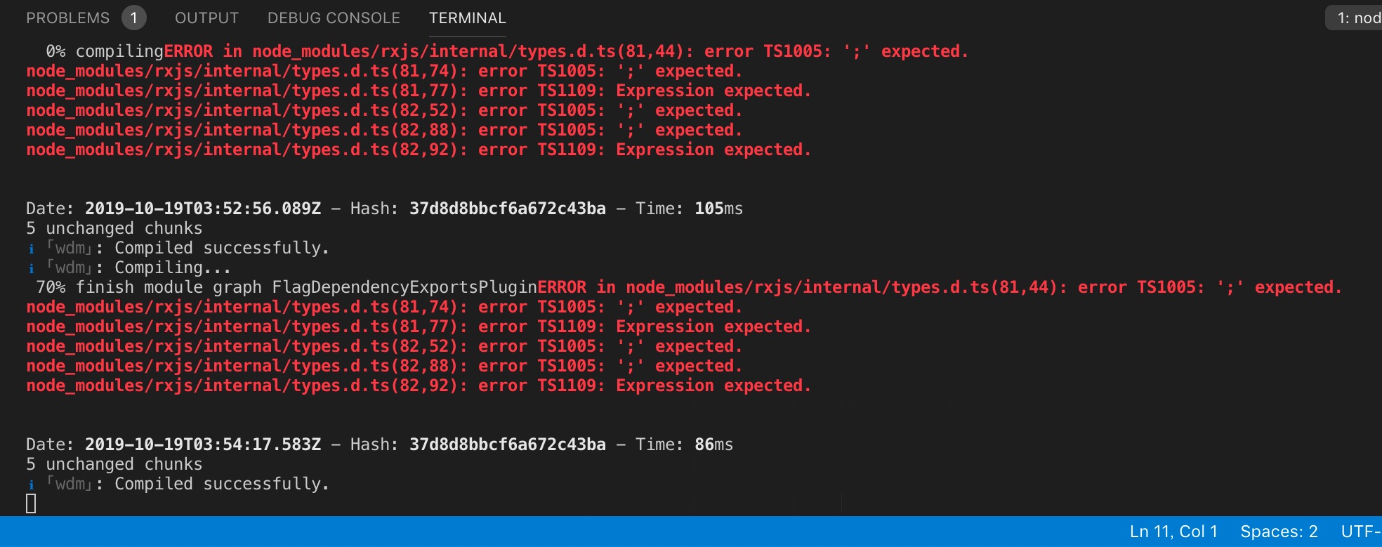 【Angular6】新規なのにtypes.d.tsエラーが出る(ERROR in node_modules/rxjs/internal ... 【Angular6】新規なのにtypes.d.tsエラーが出る(ERROR in node_modules/rxjs/internal ...